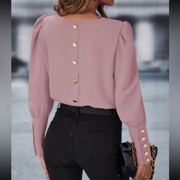 Tops | Luxe Dusty Pink Button Back Puff Sleeve Blouse | Poshmark